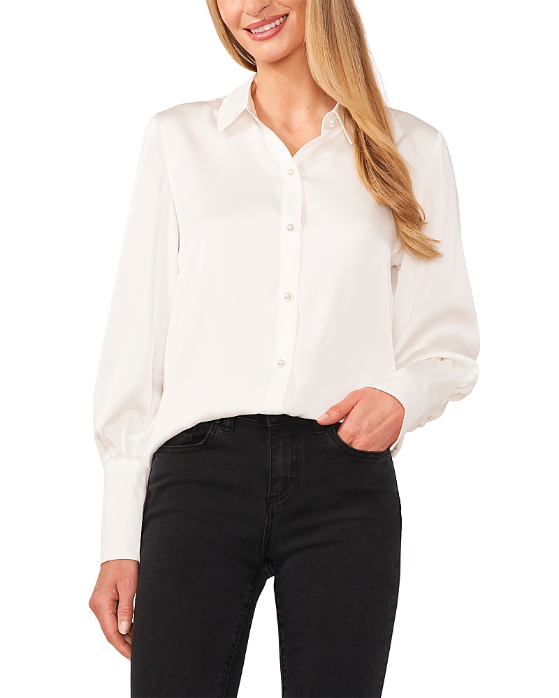 CECE DUPRAZ Cece Satin Faux Pearl Button Blouse